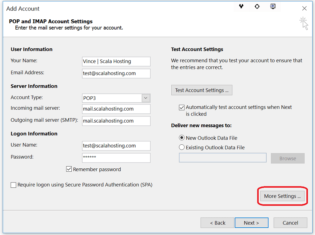 How to configure my email in Microsoft Outlook? - Knowledge base - Sca... How to configure my email in Microsoft Outlook? - Knowledge base - Sca...