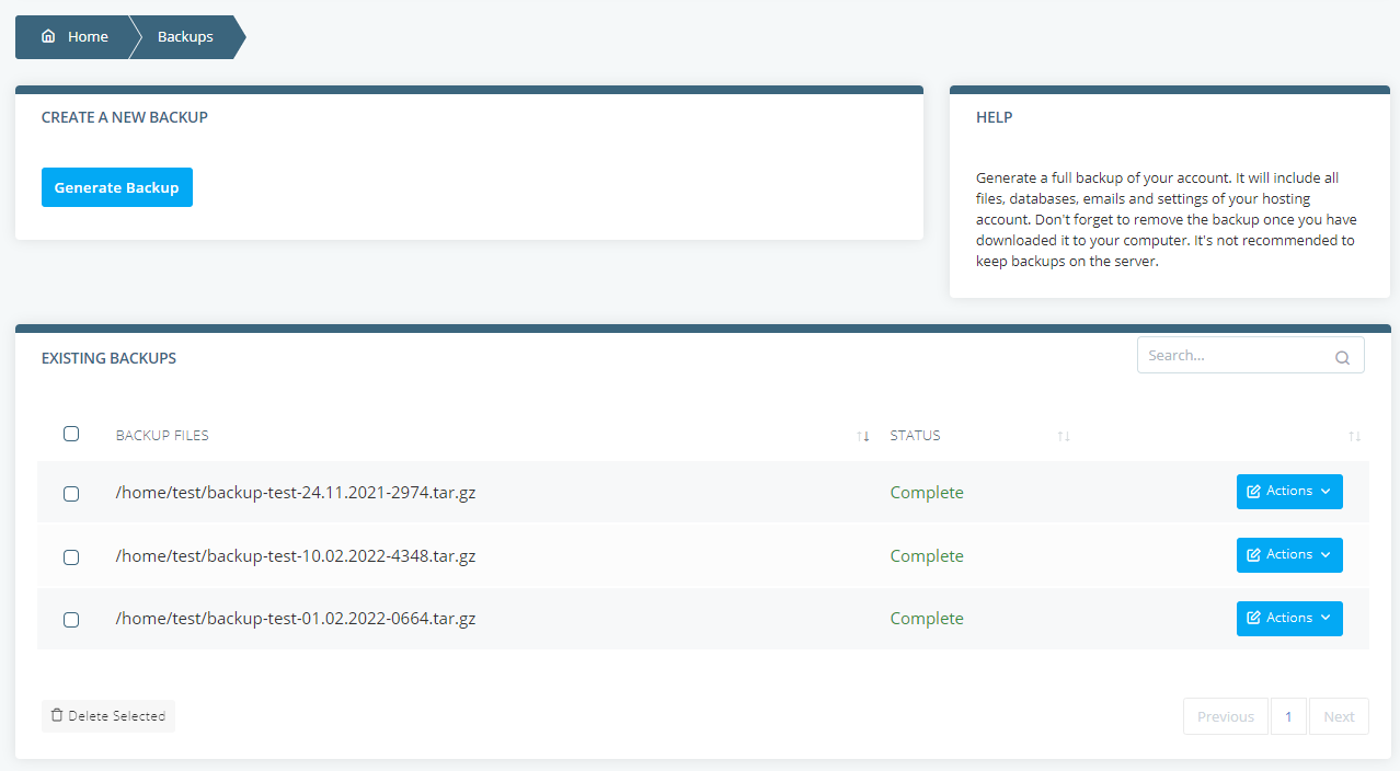 How to Generate a Full Backup - Knowledge base - ScalaHosting